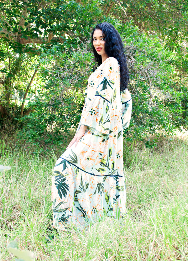 Cora maxi tiered dress in mint Wildflowers print – Maya Prass